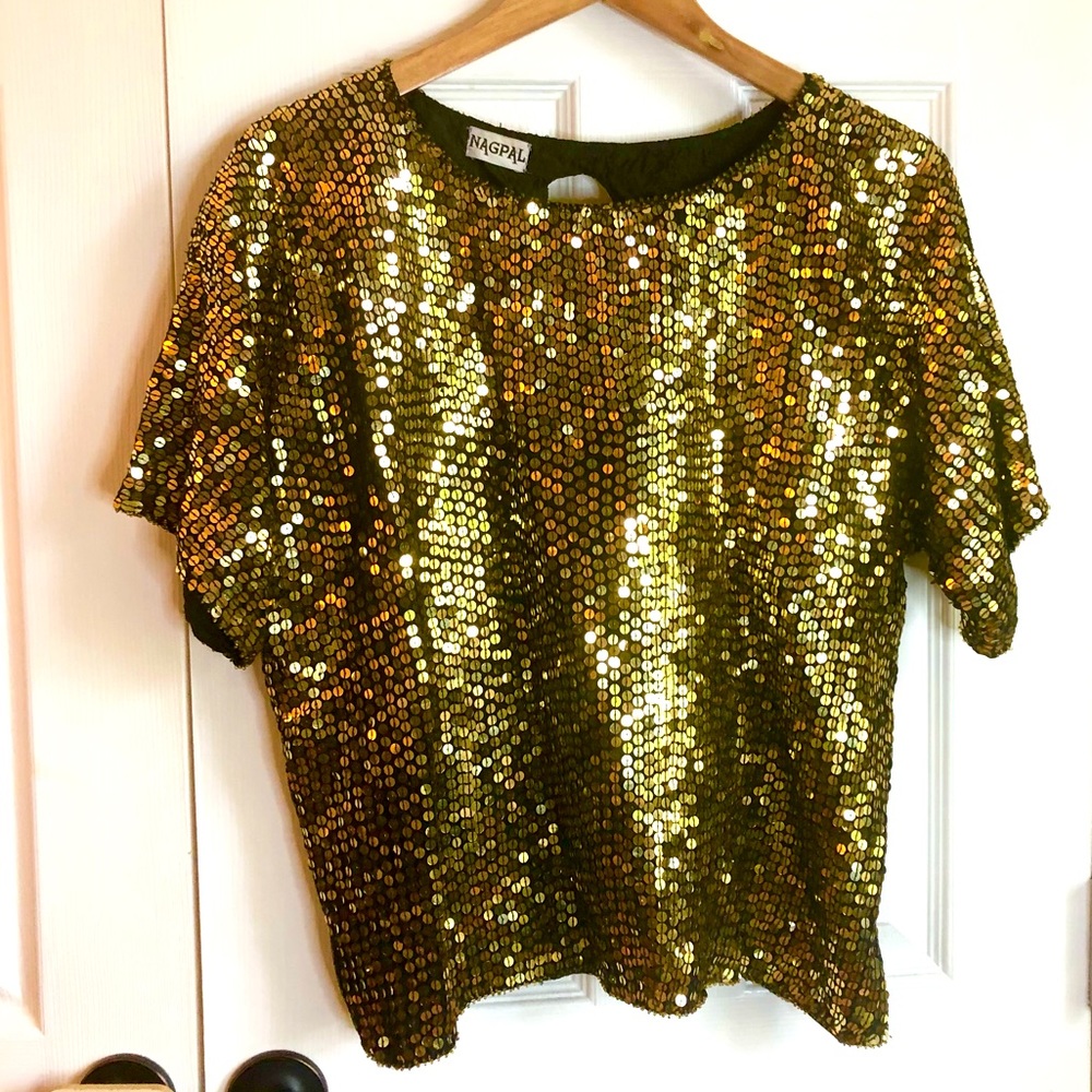 1980s Vintage Disco Gold Sequin Top - Gem